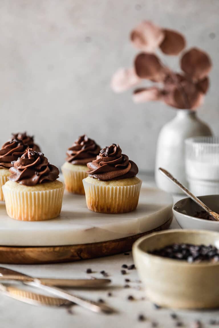 High Altitude Yellow Cupcakes with Chocolate Buttercream • Sunday Table