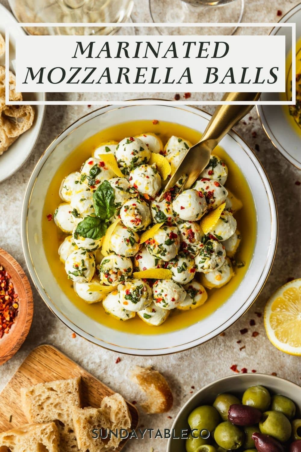 Marinated Mozzarella Balls with Basil & Lemon • Sunday Table