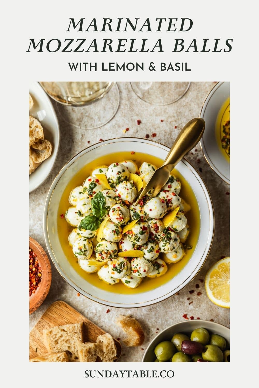 Marinated Mozzarella Balls with Basil & Lemon • Sunday Table