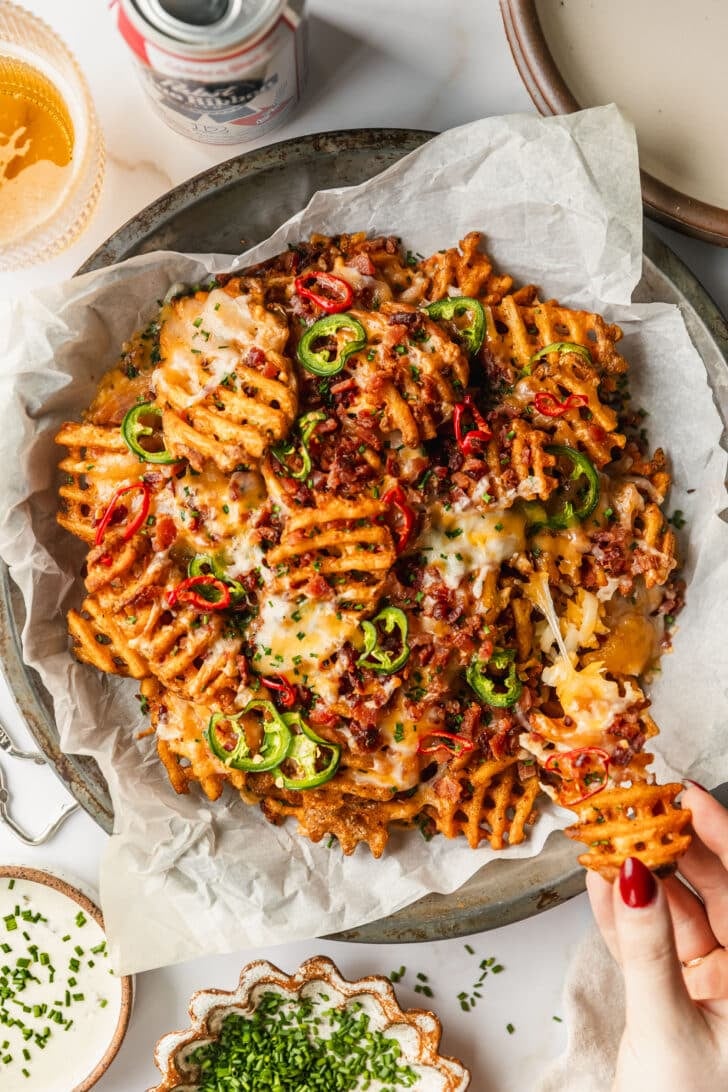 Cheesy Loaded Waffle Fries with Bacon • Sunday Table
