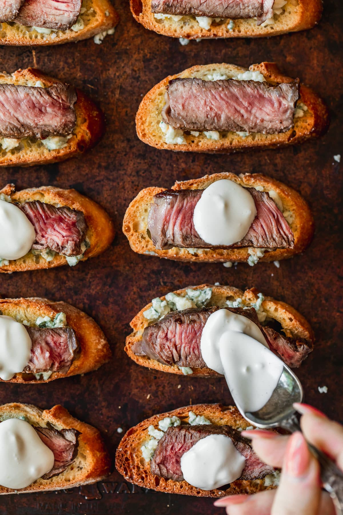 Steak Crostini with Blue Cheese & Garlic Sauce • Sunday Table
