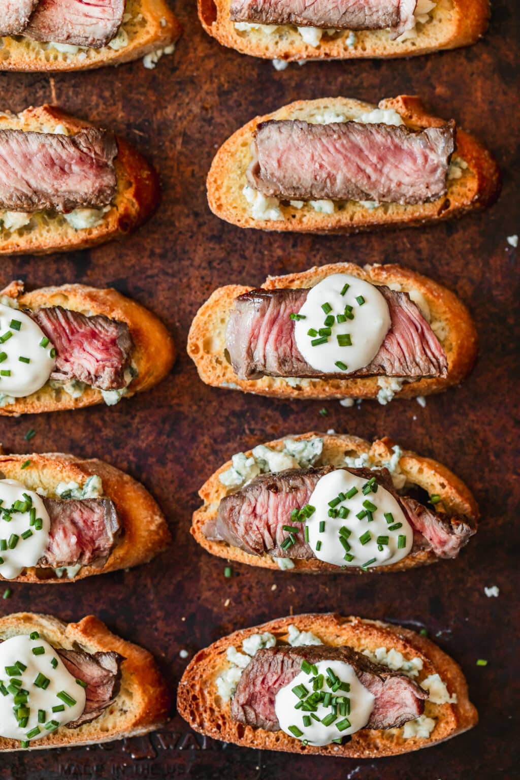 Steak Crostini with Blue Cheese & Garlic Sauce • Sunday Table