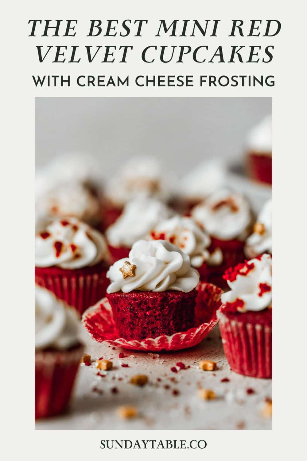 Mini Red Velvet Cupcakes with Cream Cheese Frosting • Sunday Table