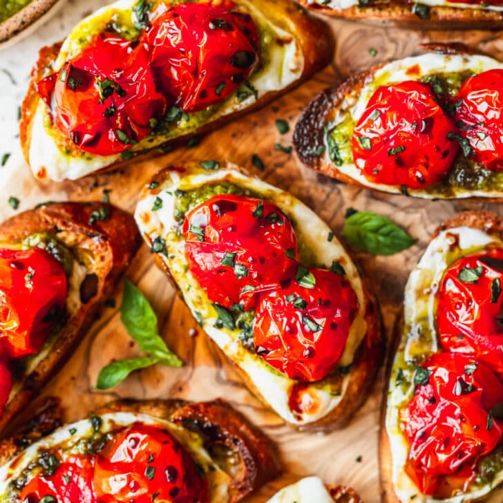 Baked Caprese Crostini with Pesto • Sunday Table