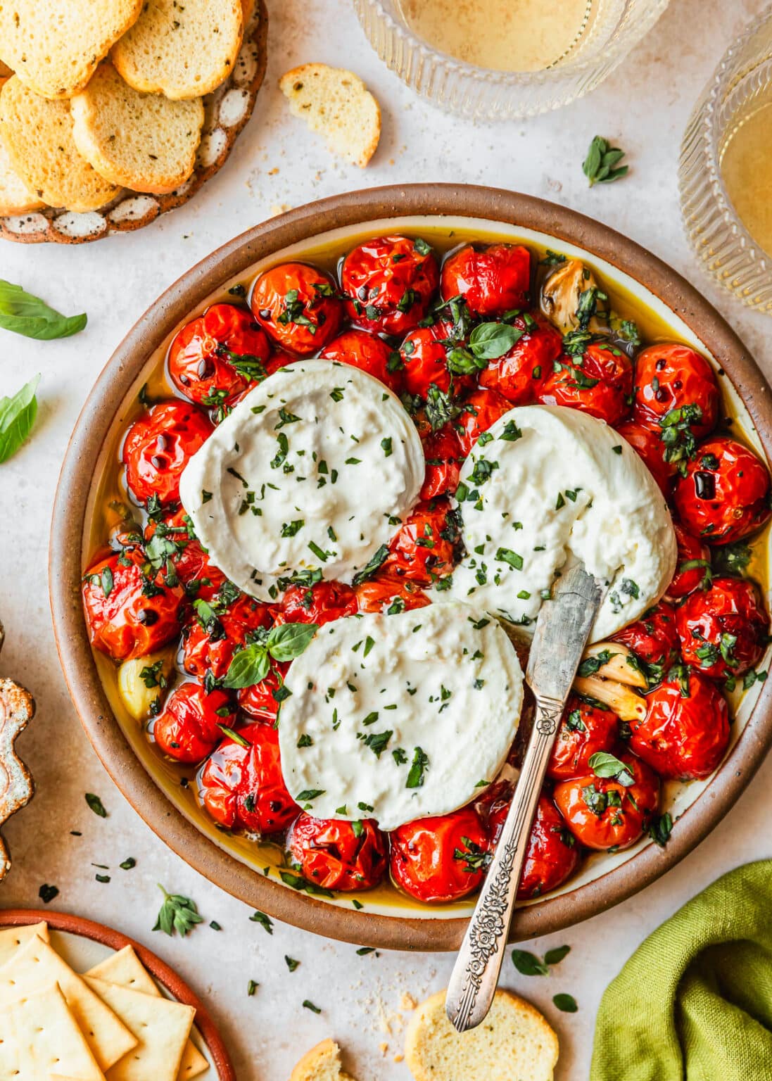 Easy Burrata Caprese Dip with Roasted Tomatoes • Sunday Table