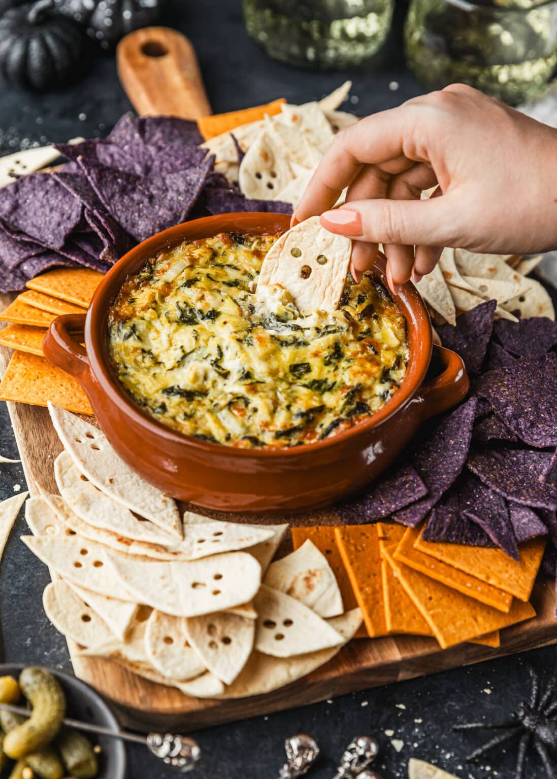 Spooky Halloween Chips & Artichoke Dip • Sunday Table