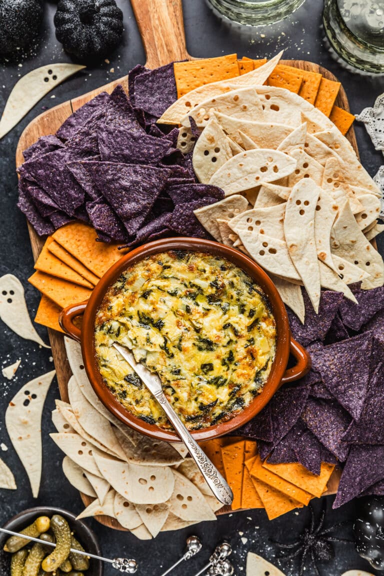 Spooky Halloween Chips & Artichoke Dip • Sunday Table