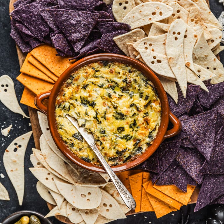 Spooky Halloween Chips & Artichoke Dip • Sunday Table