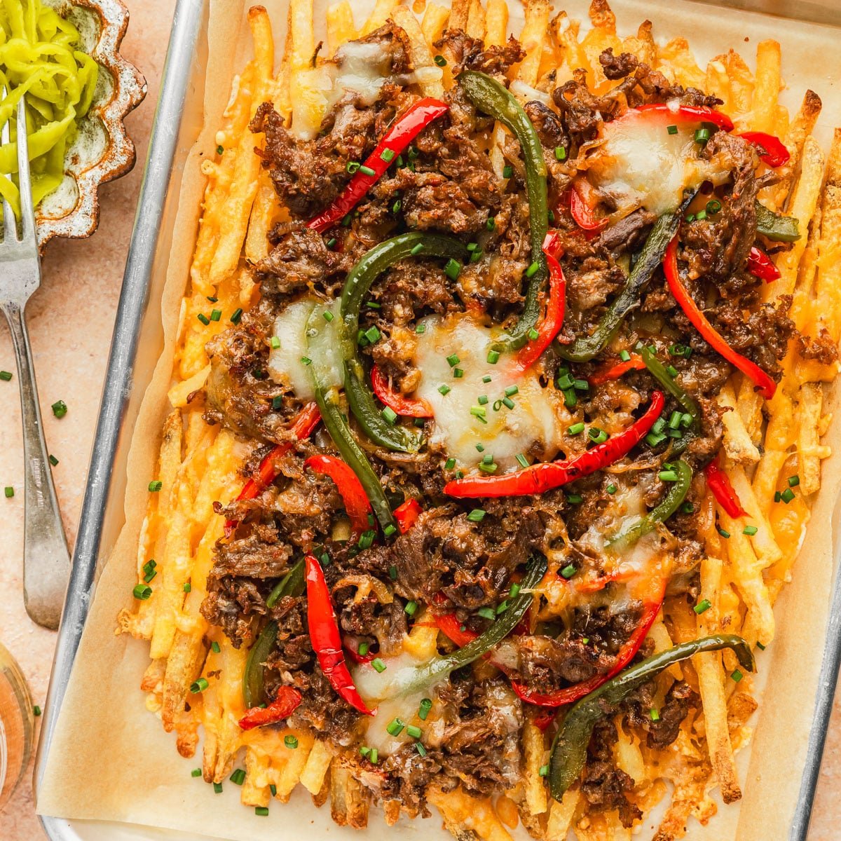 Extra Cheesy Loaded Cheesesteak Fries • Sunday Table